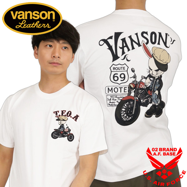 VANSON バンソン クローズワーストコラボ バイカーズデスラビット 刺繍 半袖Tシャツ メンズ 新作2025年モデル CROWS WORST TFOA 武装戦線 crv-2502 ...