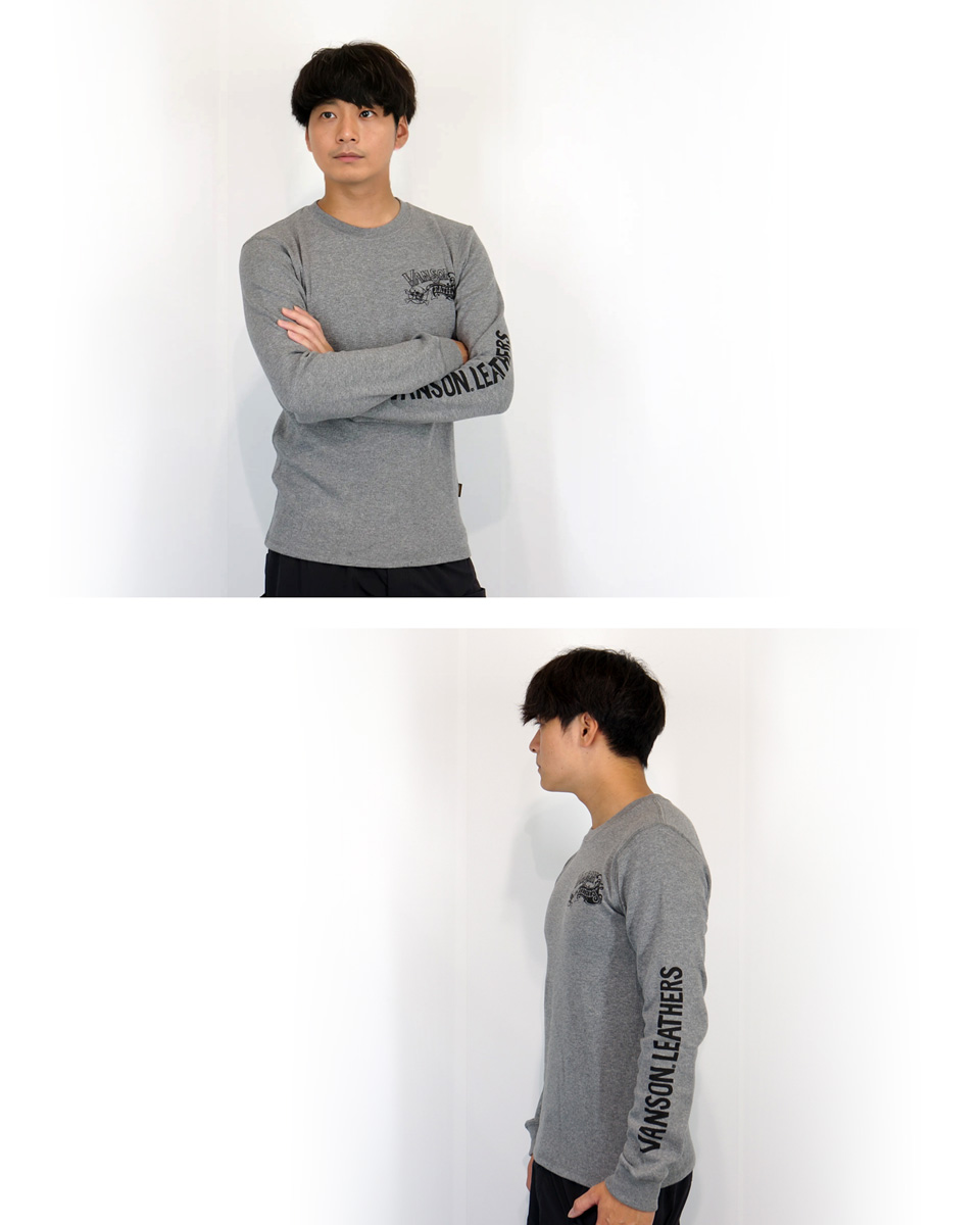VANSON（バンソン） スカル&ロゴ プリント サーマル 長袖Tシャツ ロン
