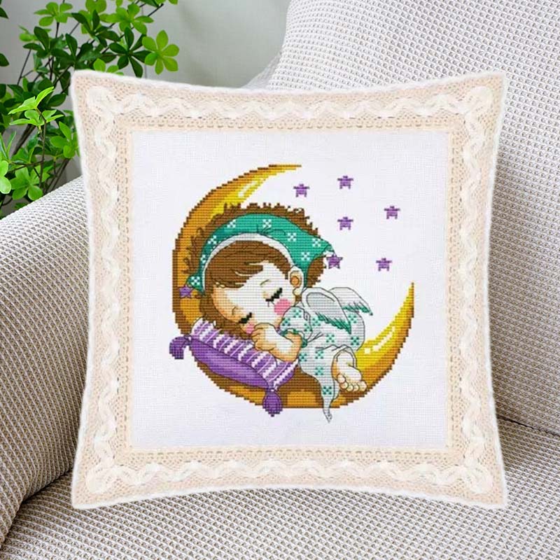 クロスステッチキット 刺繍キット 月の天使 女 男 眠りの天使 可愛 クッションカバー おしゃれ 手芸キット 刺繍 壁飾り進級 初心者 手作り ...