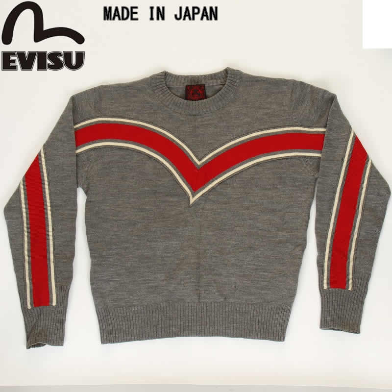 EVISU JEANS USED MADE IN JAPAN WOOL SWEATER エヴィス ジーンズ オーガニック ウール セーター ...