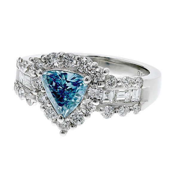ダイヤモンド リング 0.834ct FANCY DEEP GREEN BLUE SI1 モディファイト トライアングラ ブリリアントカット ...