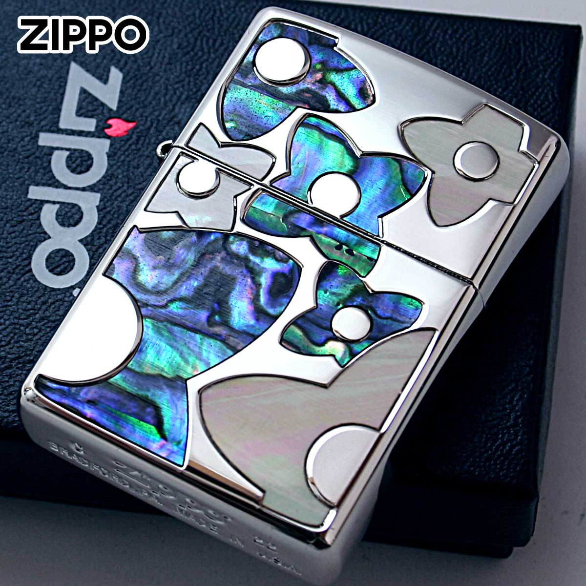 ZIPPO Zippo ジッポライター シェル 貝 インレイ 象嵌 フラワー 花 シルバー Shell Flower SV 1201S835 ...