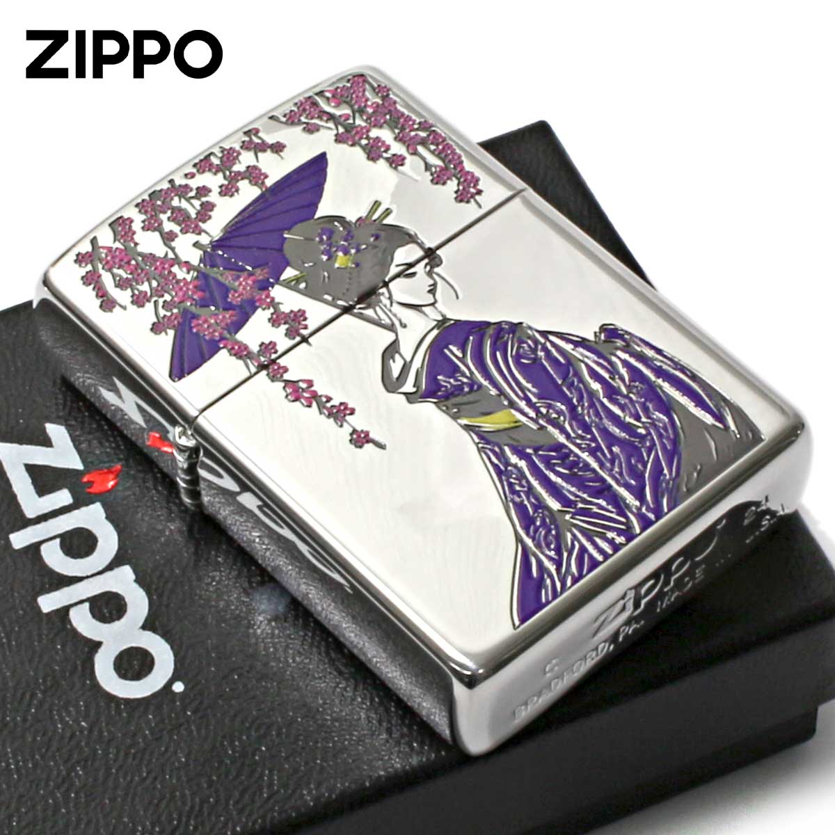 ZIPPO（ジッポー） ジッポライター 芸者 GEISHA 和柄 藤色 1201S898 メール便専用商品 : 輸入雑貨のネットストア ...