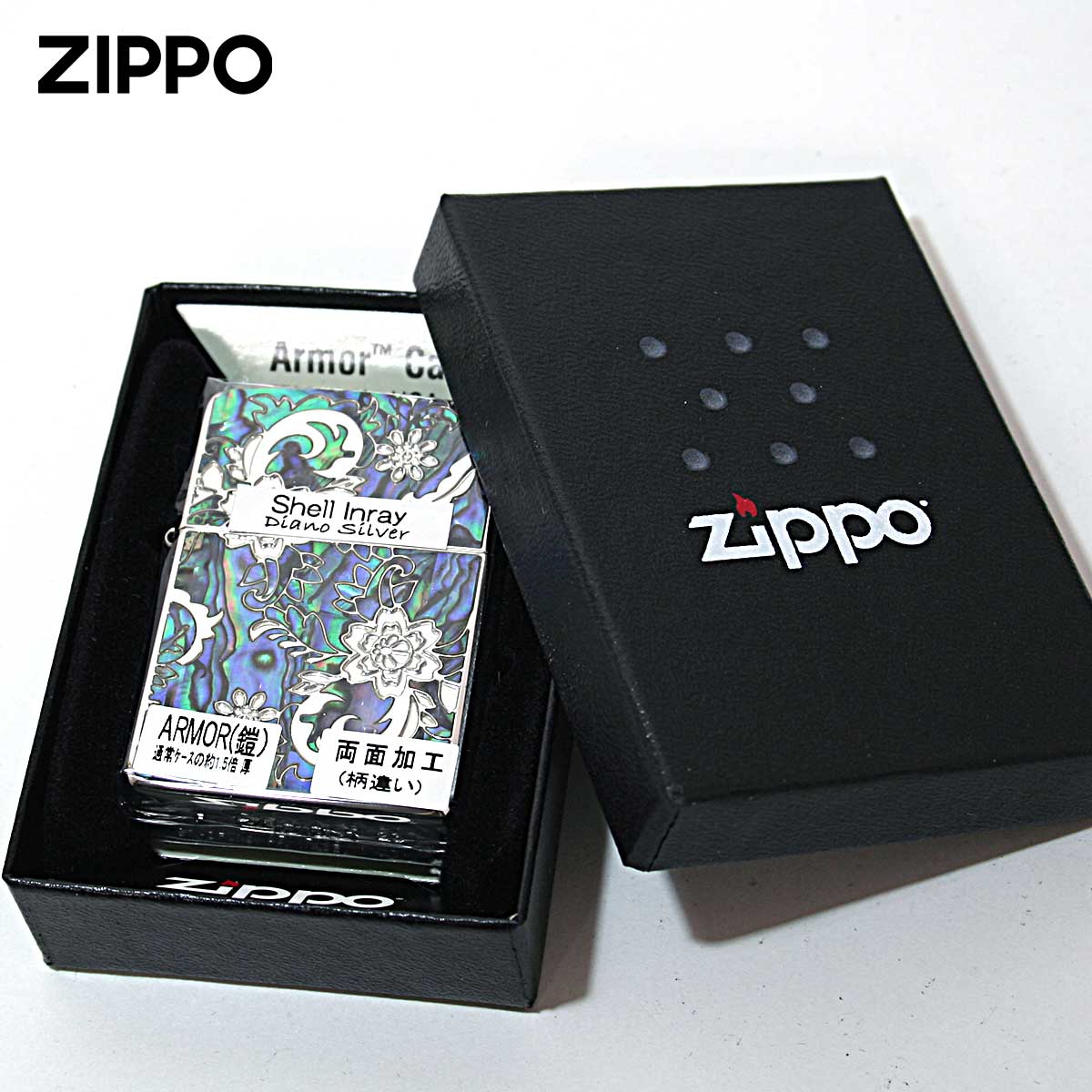 シェル Zippo ジッポライター アーマー 貝 花 インレイ 象嵌 モザイクシェル ARMOR Mosaic Shell Diano ...