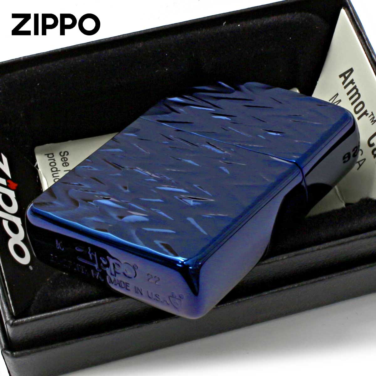 アーマーチタン Zippo ジッポライター アーマー 彫刻 RIP 模様 両面加工 チタニュームコーティング ブルー ARMOR ...