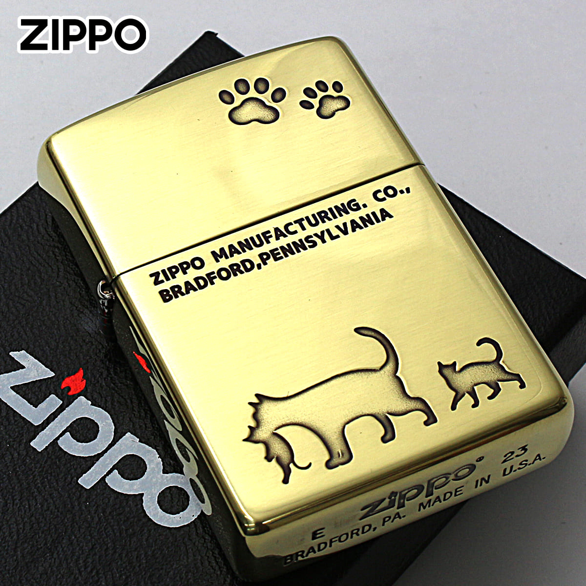 ZIPPO Zippo ジッポライター ネコ 猫 Cat 足跡 愛くるしい 真鍮いぶし Charming Gesture 2BI-CAT2 ...