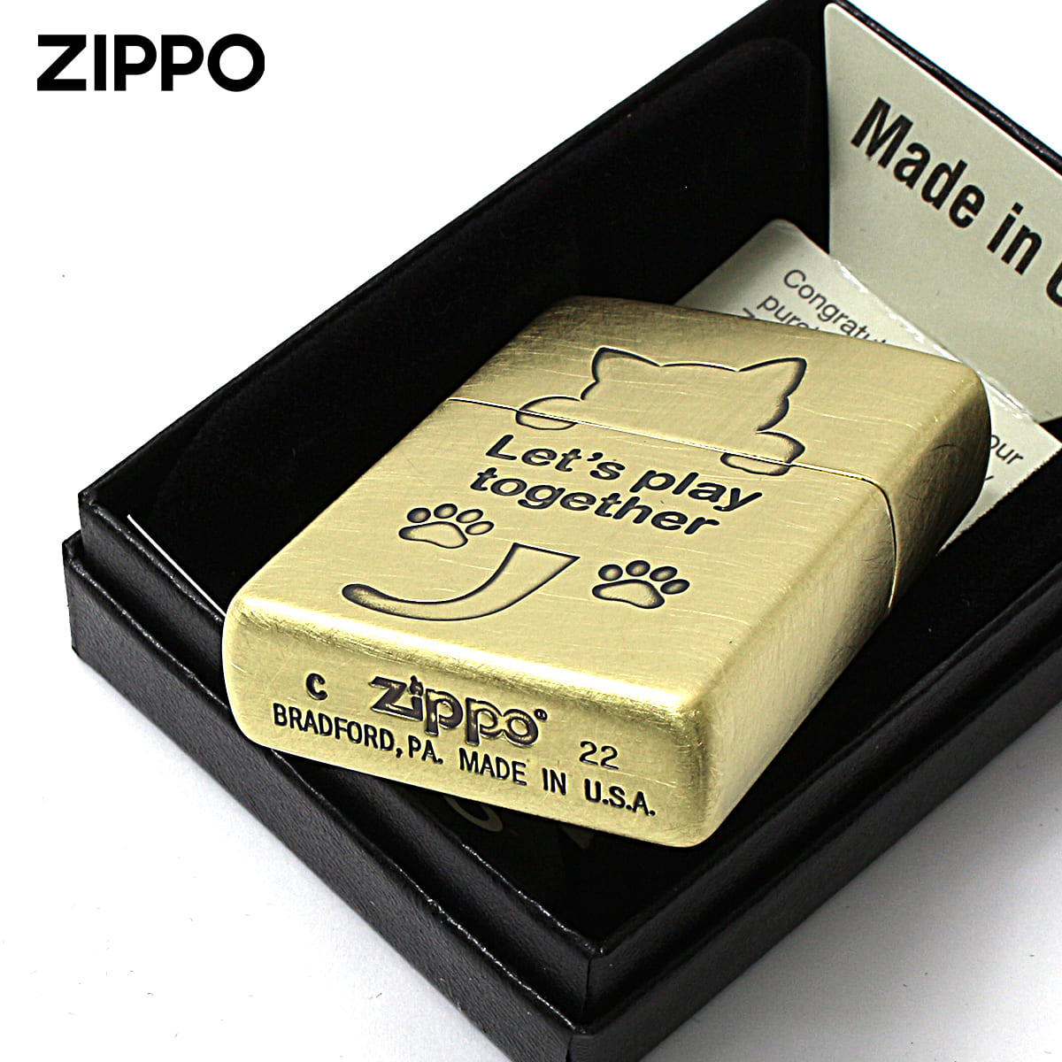 ZIPPO（ジッポー） ジッポライター ネコ 猫 Cat 一緒に遊ぼう ユーズド仕上げ 真鍮 CAT Series Let's play ...
