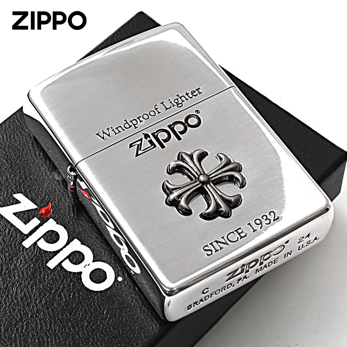 ZIPPO Zippo ジッポライター クロス 十字架 Cross シルバーいぶし クロスメタル Metal 2CM-1 メール便専用商品 ...