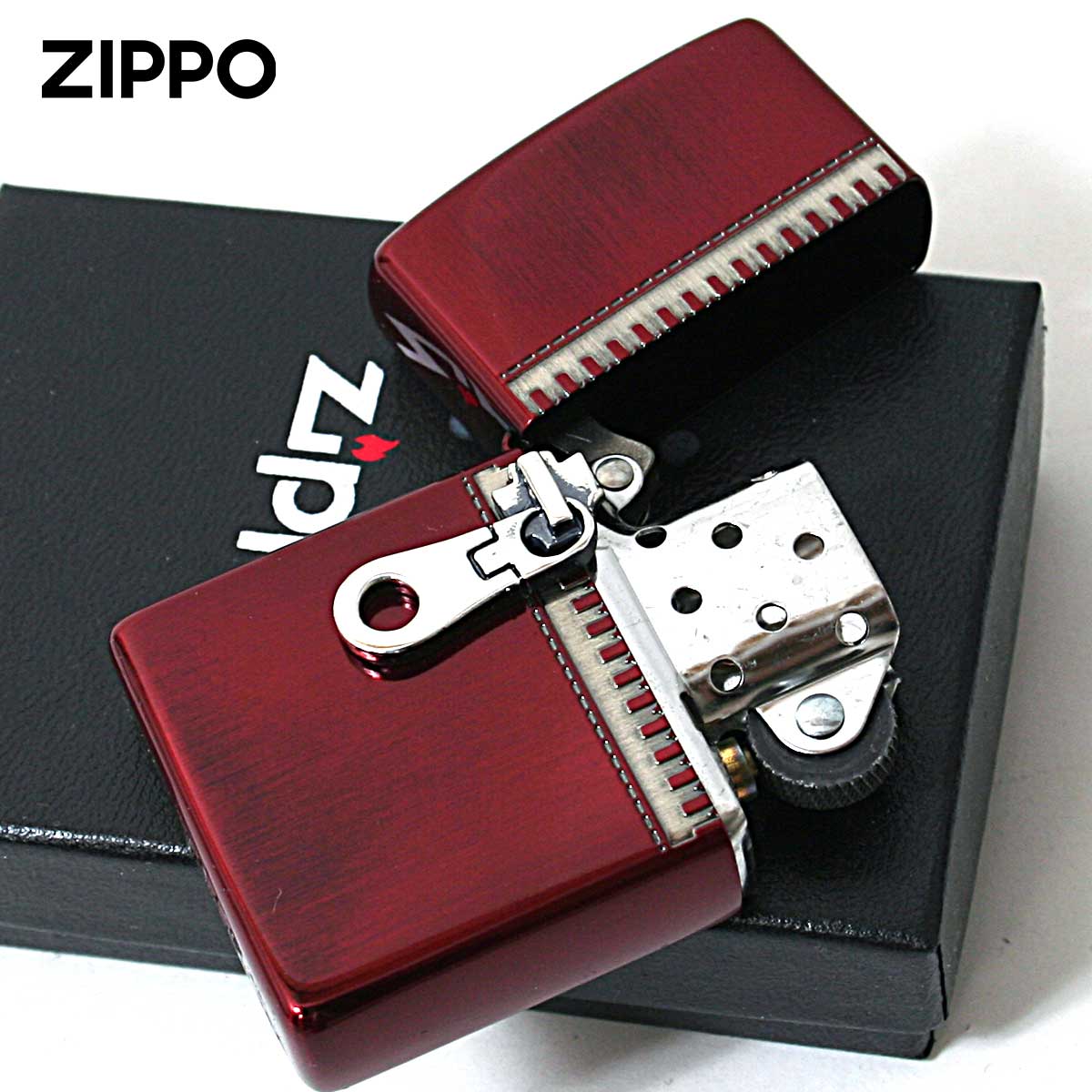 Zippo ジッポライター ジッパー メタル 両面加工 ZIPPER ZIPPO レッドイオンコーティング イオンレッド メール便専用商品 ...