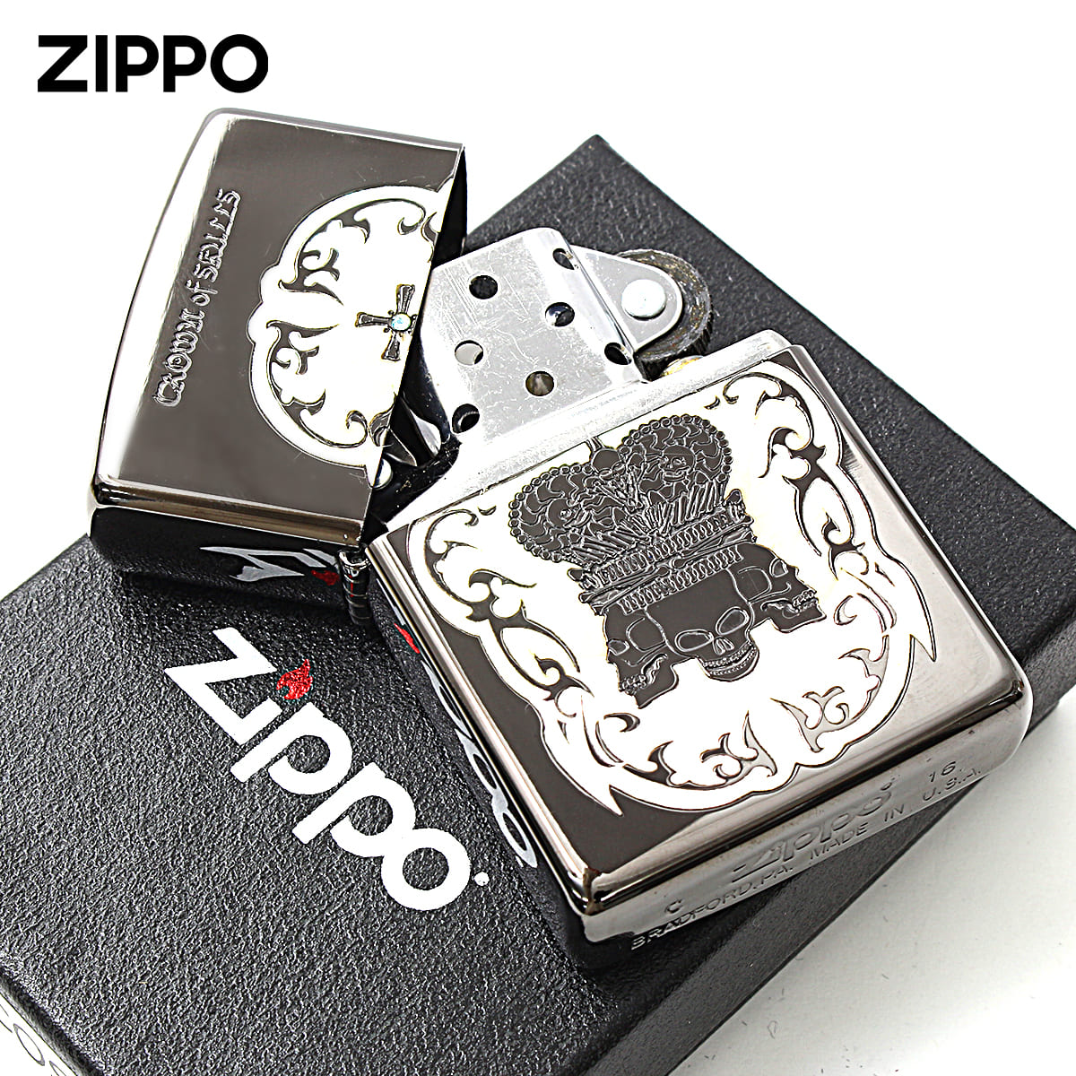 シェル Zippo ジッポライター スカル ドクロ 骸骨 貝 インレイ 象嵌 王冠 クラウン Crown of Skulls COS-C ...