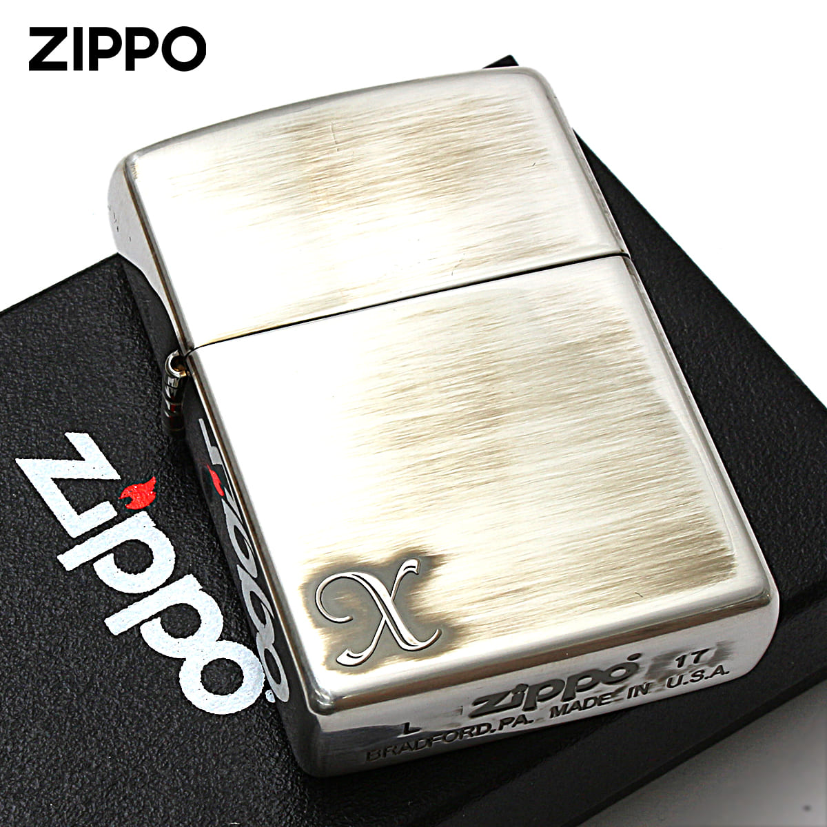 ZIPPO Zippo ジッポライター アルファベット イニシャル The alphabet X シルバーいぶし 80032 メール便専用商品 ...