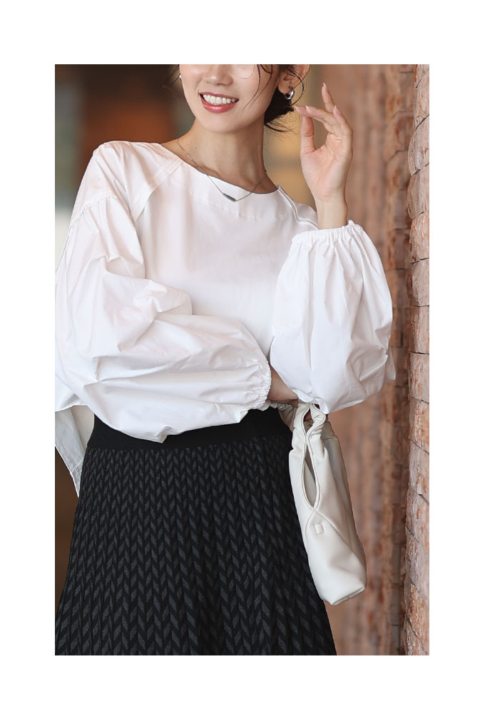 レディース トップス カットソー 黒 ブラック 白 ホワイト 長袖 パフスリーブ 異素材 ドッキング 大人可愛い 大人 可愛い 30代 40代 50代 60代 サワアラモード : aljun ...