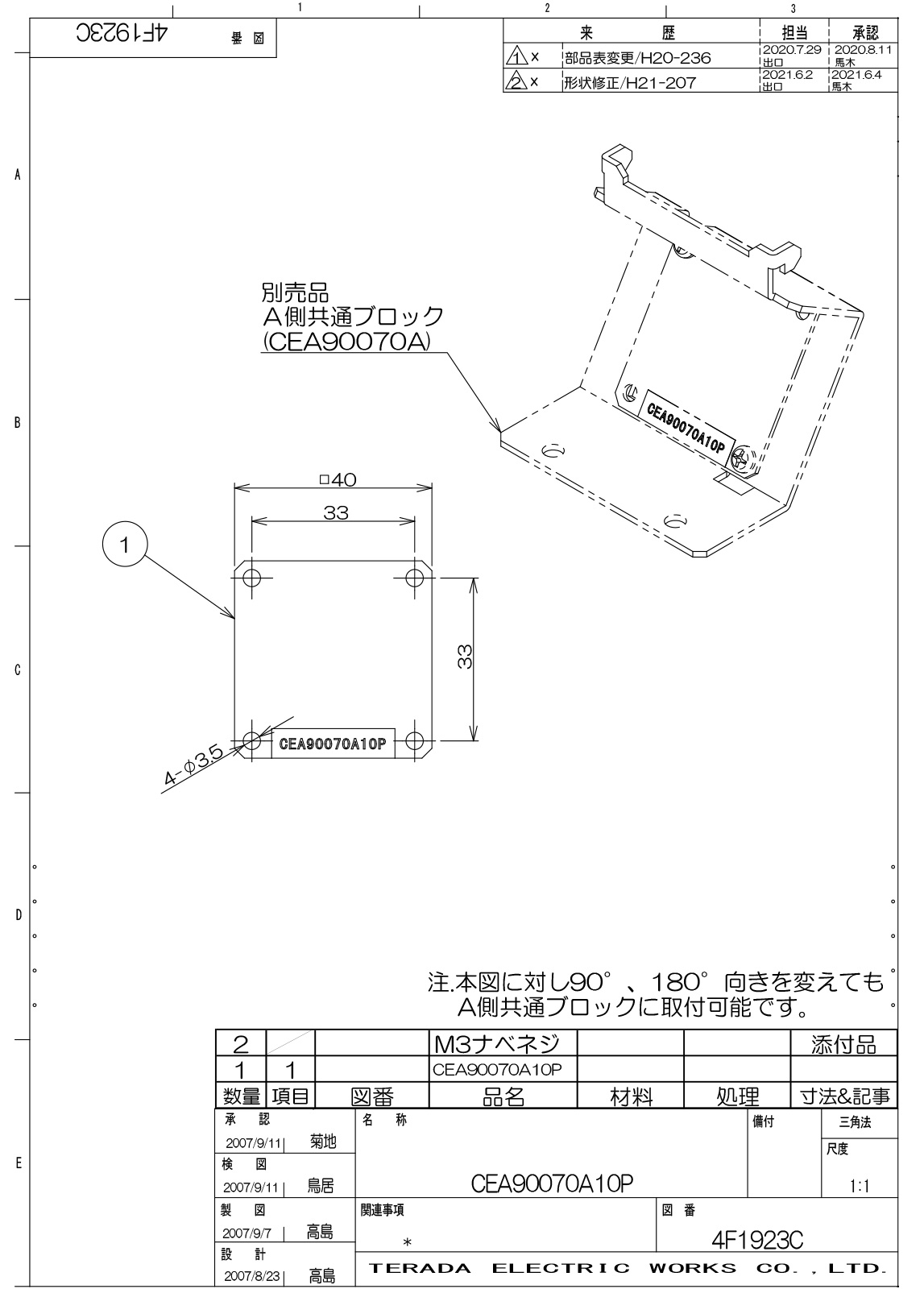 TERADA フロアコンセント フリーアクセスフロア用 バリアフリー対応CEA・CED・CEC・CEE A側器具ブロック(ブランクプレート 各種プレート) CEA90070A10P ...