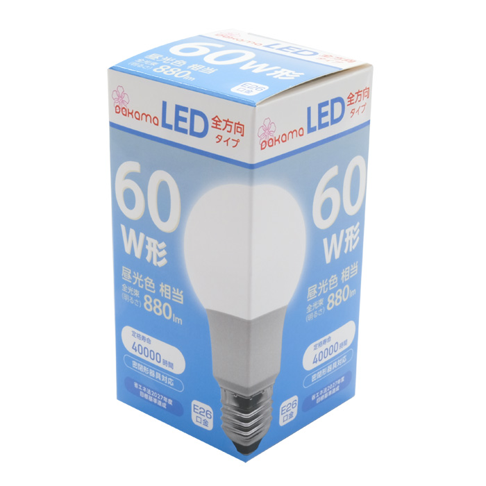 LED電球 一般電球形 60W形相当 60W形 全方向タイプ 密閉形器具対応 E26 6.5W 880lm 昼光色 6500K DLA60-L6D : オールライト Yahoo!店 - 通販 ...