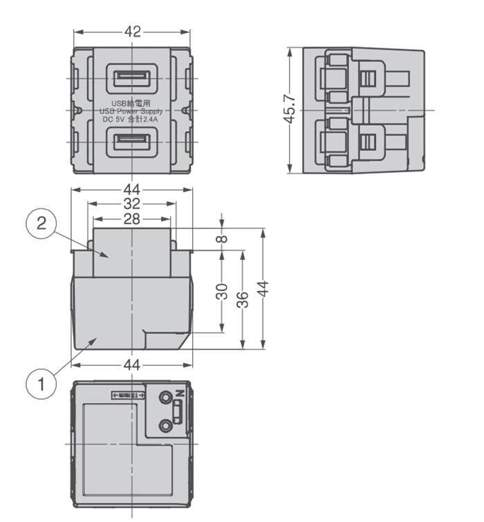 スガツネ LAMP 埋込充電用USBコンセント DM2-U2P2型 ブラック AC100V DC5V 最大2.4A Type-Aメス DM2-U2P2-BL : オールライト Yahoo!店 ...