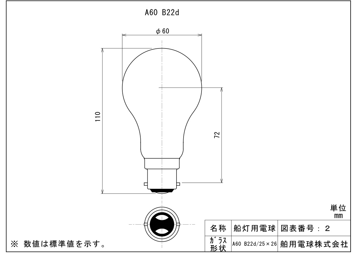 舶用電球 船灯用電球 A60 B22D口金 クリヤー 24V 40W KN24V40WB :KN24V40WB-HAKUYO:オールライト ...