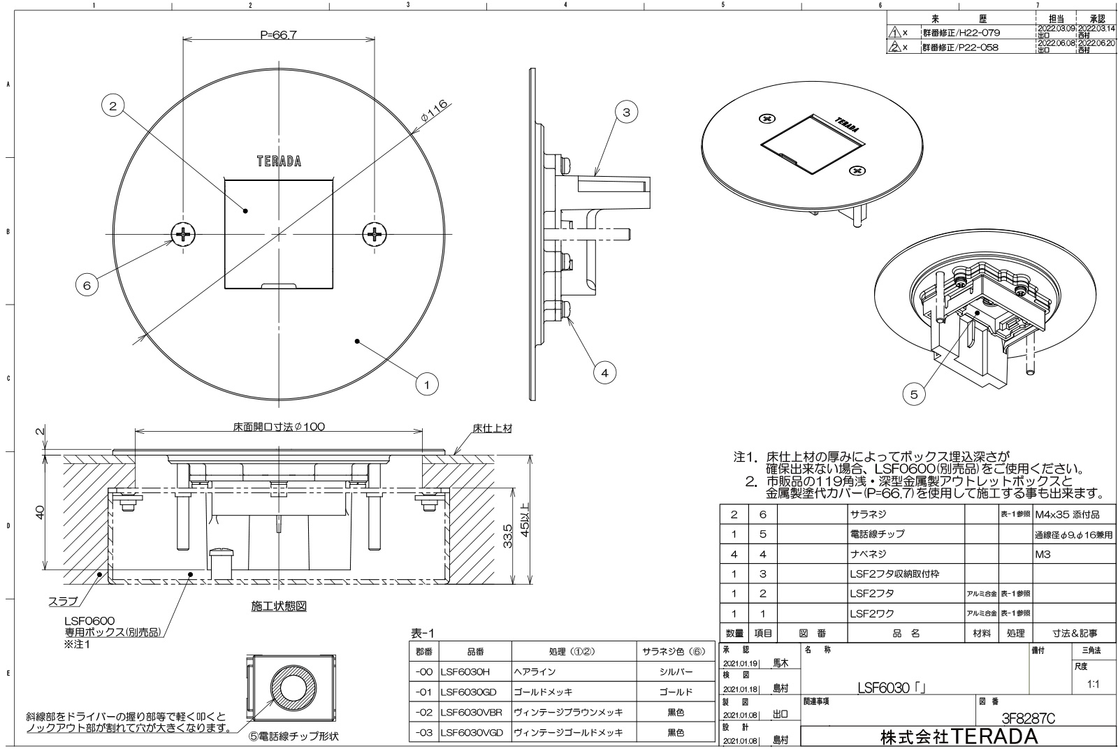 TERADA フロアコンセント テラコン 低床用フロアコンセント シルバー丸形プレート器具(電話線チップ×1) LSF6030H : オールライト Yahoo!店 - 通販 - Yahoo ...