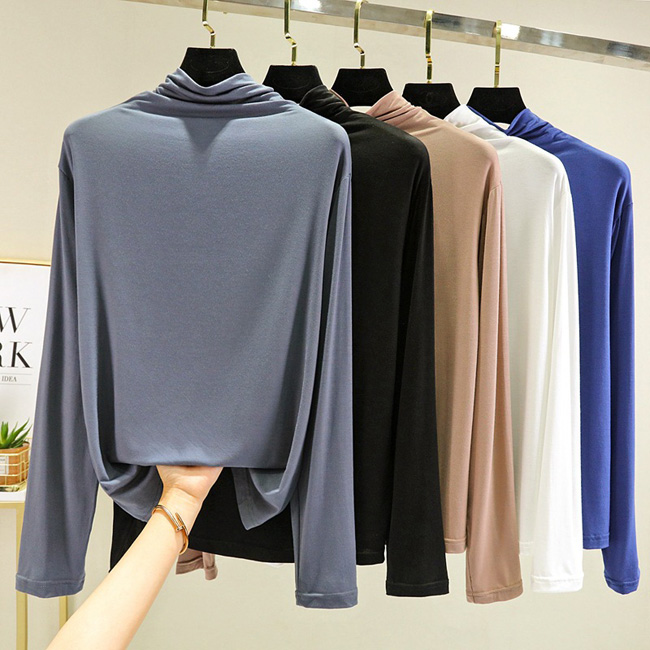 Tシャツ ハイネック シンプル カラバリ 無地 弾力性 長袖 レディース トップス : 220809 : amanecer - 通販 - Yahoo!ショッピング