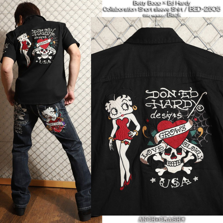Ed Hardy（エド・ハーディー） BETTY BOOP×Ed Hardy 半袖シャツ BED-2505 ベティブープ 刺繍 : ANCH ...
