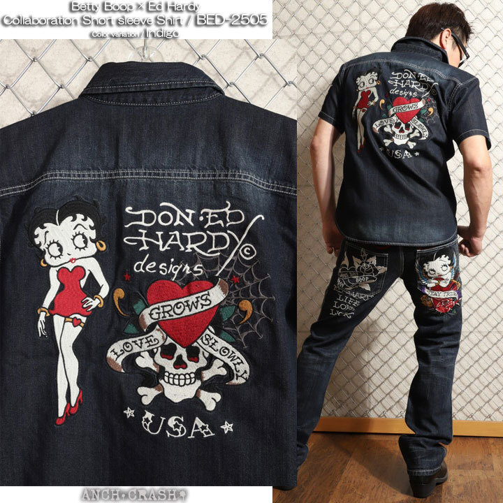 Ed Hardy（エド・ハーディー） BETTY BOOP×Ed Hardy 半袖シャツ BED-2505 ベティブープ 刺繍 : ANCH ...