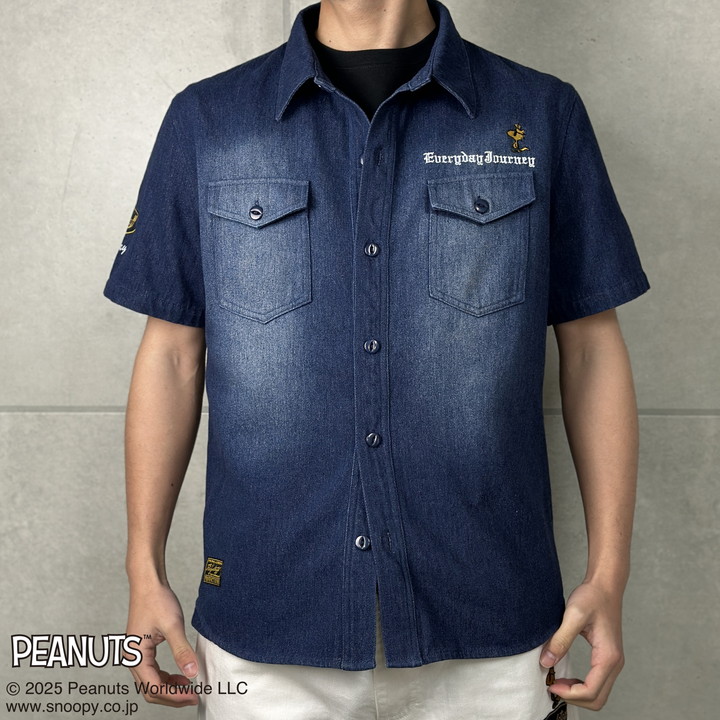 FLAG STAFF SNOOPY コラボ 半袖 デニムシャツ (452096) 【送料無料】フラッグスタッフ スヌーピー 刺繍 Flag staff（フラッグスタッフ） FLAG STAFF SNOOPY コラボ 半袖