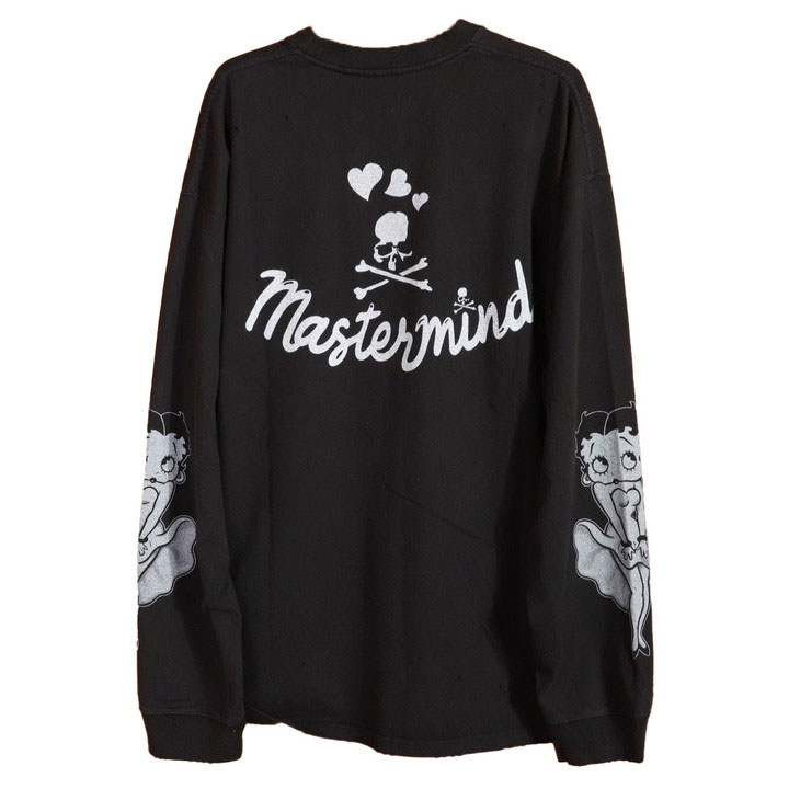 Betty Boop×MASTERMIND WORLD ダメージ加工 長袖Tシャツ  (MW25C15-TS208) 【送料無料】マスターマインドワールド ベティブープ ボクシーフィット オーバーサイズ BETTY BOOP（ベティ ブープ） Betty Boop×MASTERMIND WORLD ダメージ