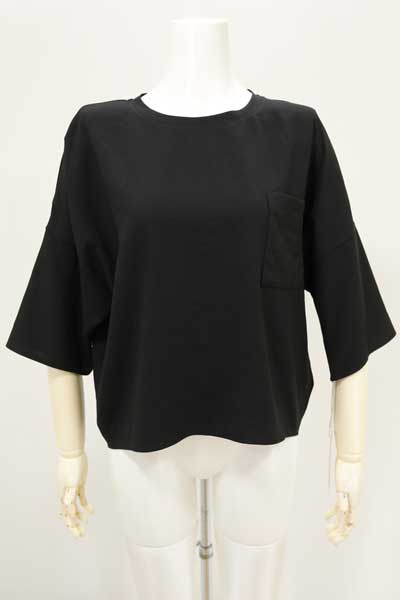 ROBE 春夏物【ローブ/カフネ/年間物/525905】ポリマットサテンジョーゼット丸首リラックスコクーンブラウスドルマン6分袖左胸貼ポケ ...