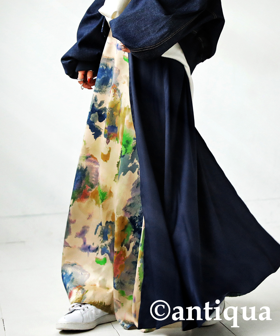 水彩柄 切替えアシメスカート スカート レディース 送料無料・100ptメール便可 :PS-00465:antiqua(アンティカ) - 通販 ...