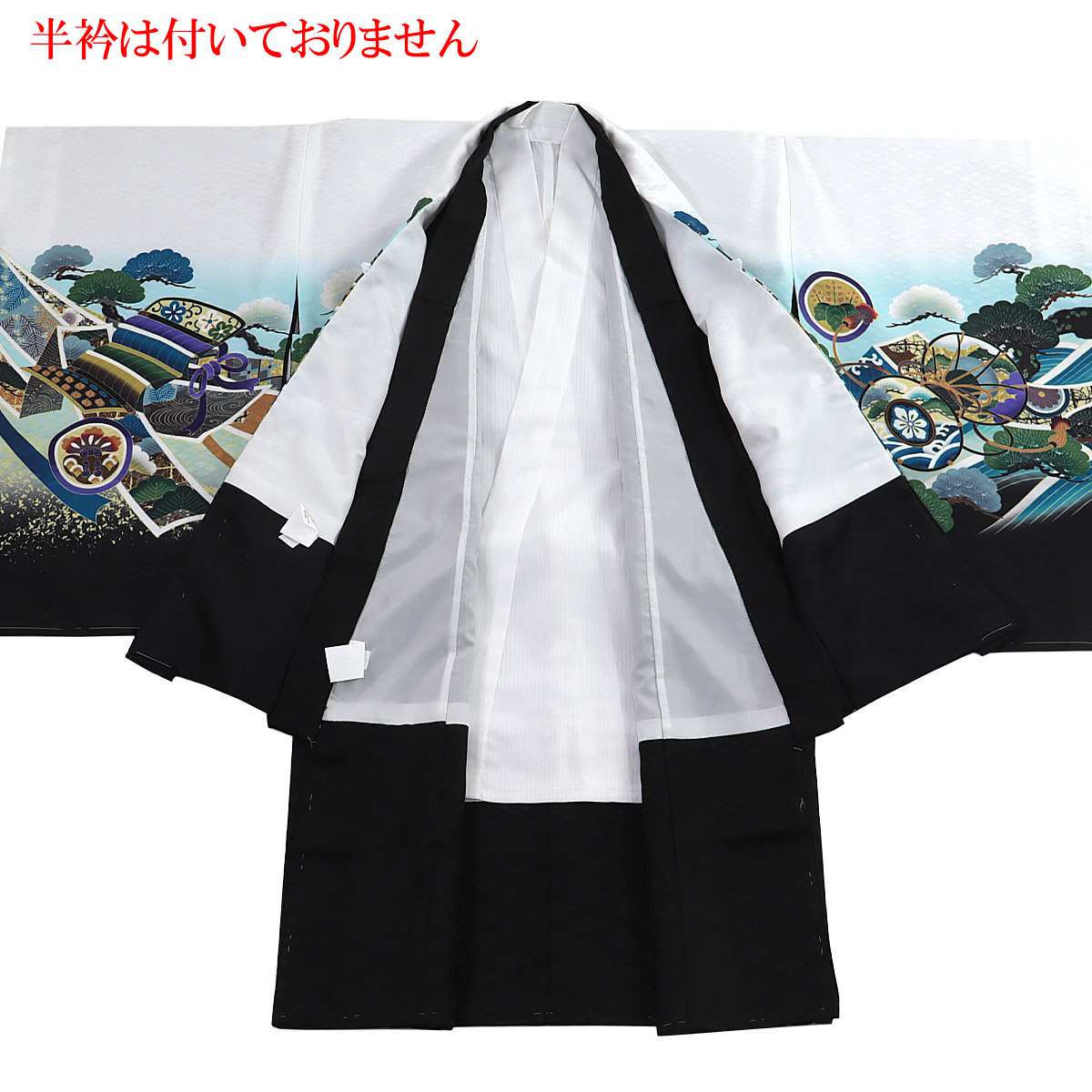 男児四つ身トータルセット 竜王A 白/カブト 男児四つ身アンサンブル 袴セット 紐下60cm 5歳用 ポリエステル : あおい 正直問屋 ...