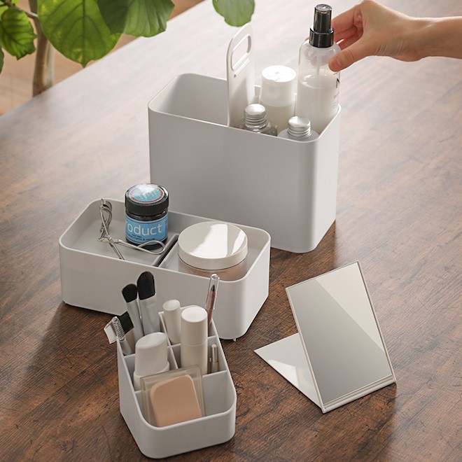 メイクボックス 鏡付き 持ち運び 大容量 ドレッサー トレイ付き