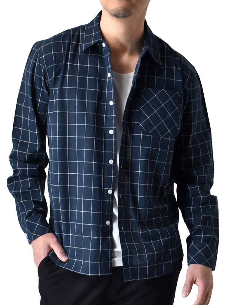 ARUGE（アルージェ） 長袖シャツ メンズ チェックシャツ レギュラー衿 ストライプ柄 綿 カジュアルシャツ セール mens 爆買 ...