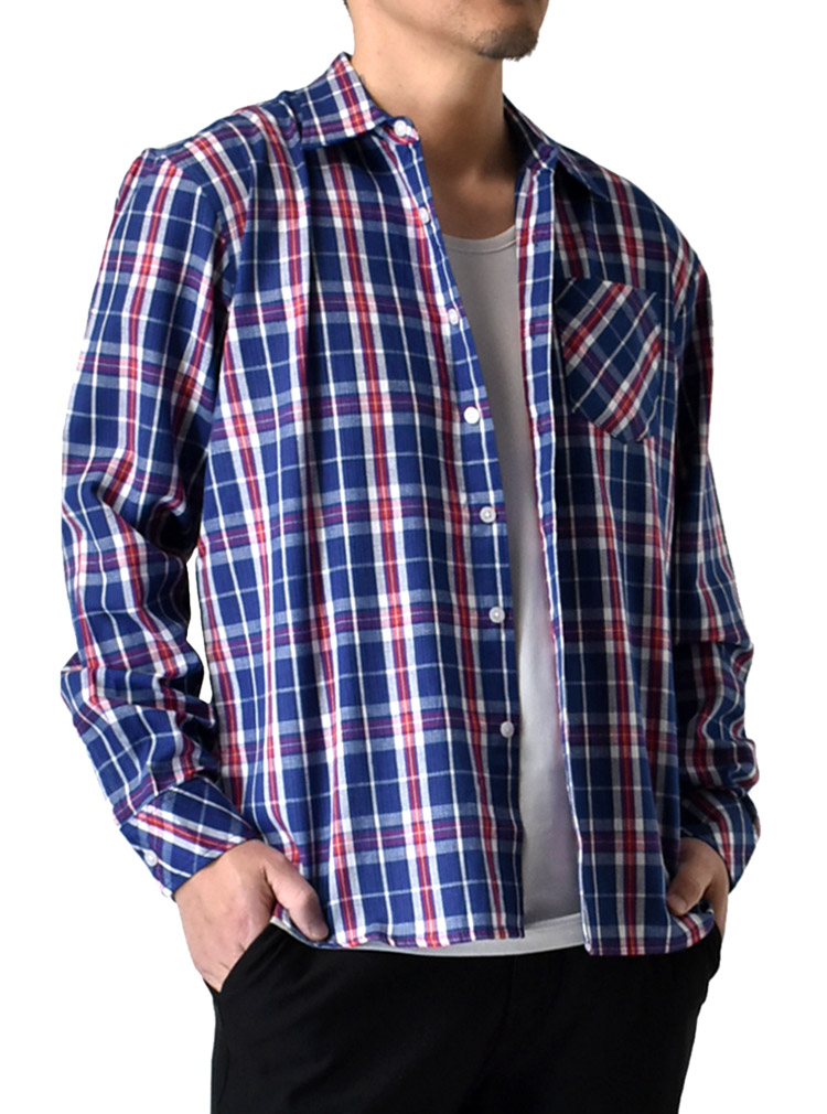 ARUGE（アルージェ） 長袖シャツ メンズ チェックシャツ レギュラー衿 ストライプ柄 綿 カジュアルシャツ セール mens 爆買 ...