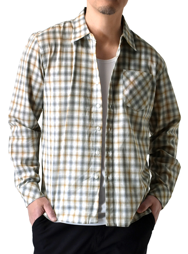 ARUGE（アルージェ） 長袖シャツ メンズ チェックシャツ レギュラー衿 ストライプ柄 綿 カジュアルシャツ セール mens 爆買 ...
