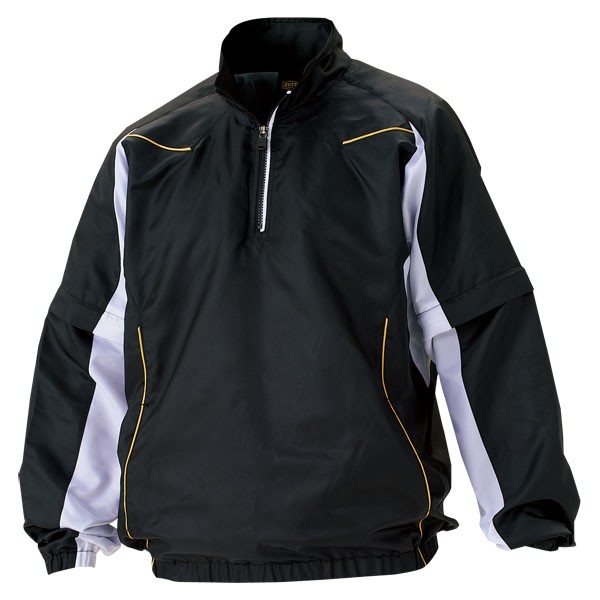 ZETT（ゼット） 野球 長袖／半袖切り替え式ハーフジップジャンパー BOV515 1911 ブラック×ホワイト M【送料無料】 ゼット（ZETT） 長袖／半袖切り替え式ハーフジップジャンパー BOV515