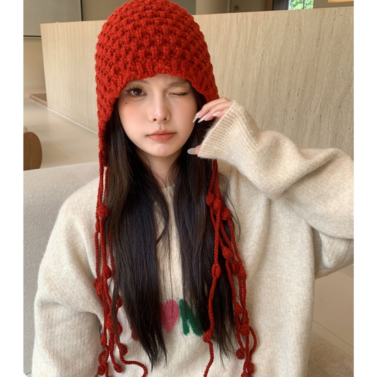 Belle Cie 帽子 ニット帽 ビーニー かぎ針編み フェミニン 秋冬 ガーリー レディース 韓国ファッション 個性派 おしゃれ ざっくり編み 防寒 ポンポン付き : Zutty - 通販 ...