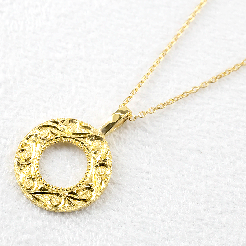 24金 ネックレス トップ サークル 純金 アラベスク 手彫り ミル打ち レディース ゴールド 24K 地金 ペンダントトップ ゴールド ...