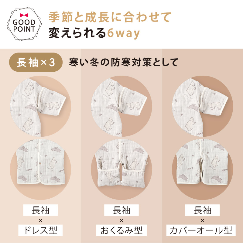 Hoppetta Hoppetta（ホッペッタ） ふくふくガーゼ（6重ガーゼ）6wayスリーパー ブラン 66ww : ベビスマ - 通販 - Yahoo!ショッピング