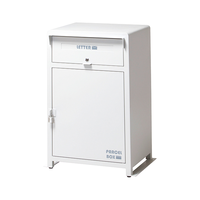 宅配ボックス ポスト付き 一体型 南京錠付き 鍵付き ポスト 置き配ボックス メールボックス おしゃれ スタンド 白 ホワイト KOE-0765WH :KOE-0765WH:Mobilier ...