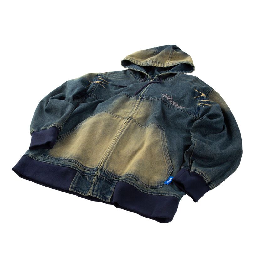 大きいサイズ メンズ SEQUENZ ウォッシュド デニム フルジップ