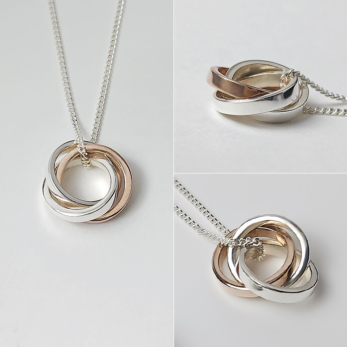 Binich トリニティ リング ネックレス メンズ レディース シルバー925 ペンダント ピンク シルバー ペアアクセサリー お揃い 小さめ シンプル 喜平チェーンセット : シルバー ...