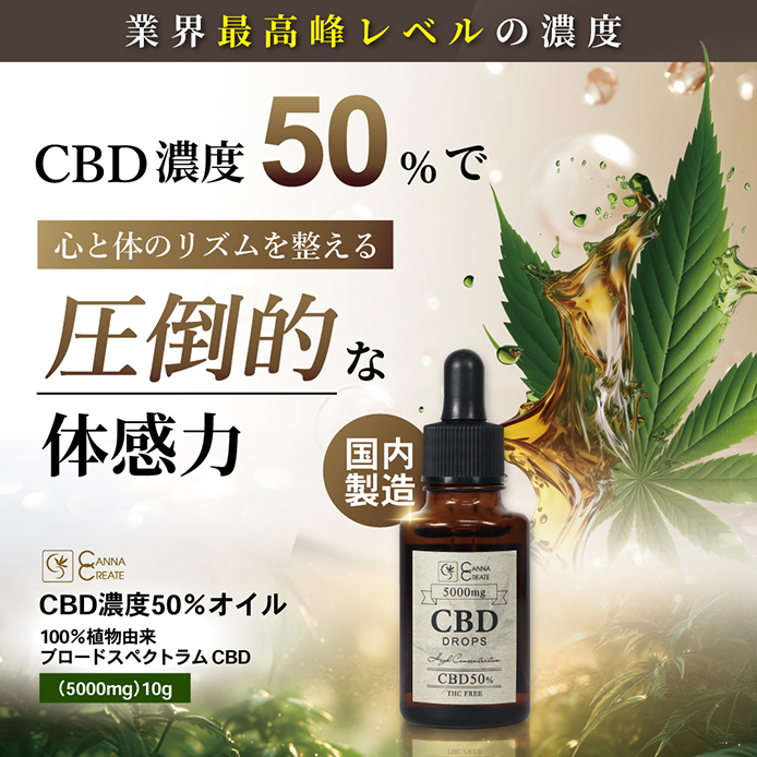 CBD オイル 10g 高濃度 50% CBD5000mg 高品質 スイス産 ブロードスペクトラム ディストレートドロップ 国内製造 ...