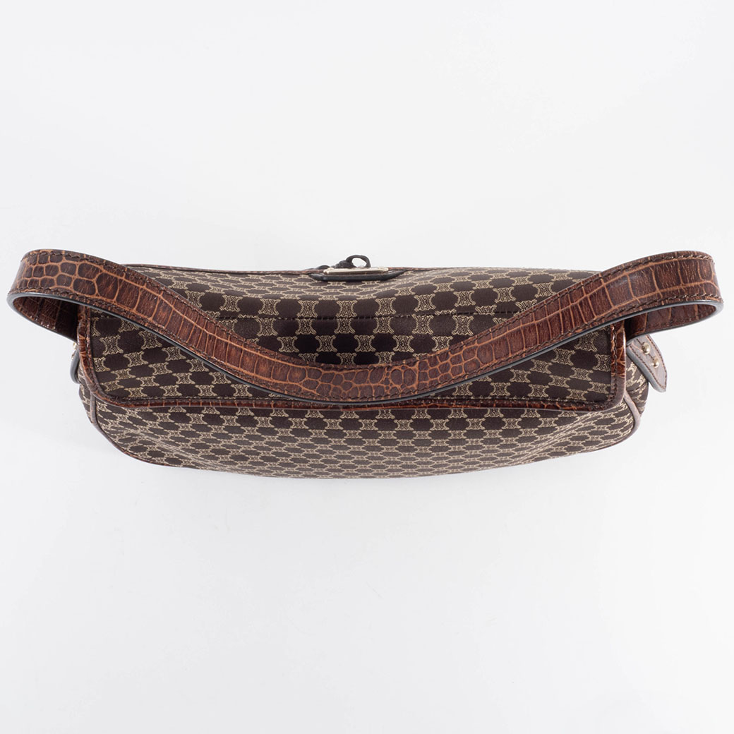 セリーヌ ショルダーバッグ キャンバス レザー ダークブラウン