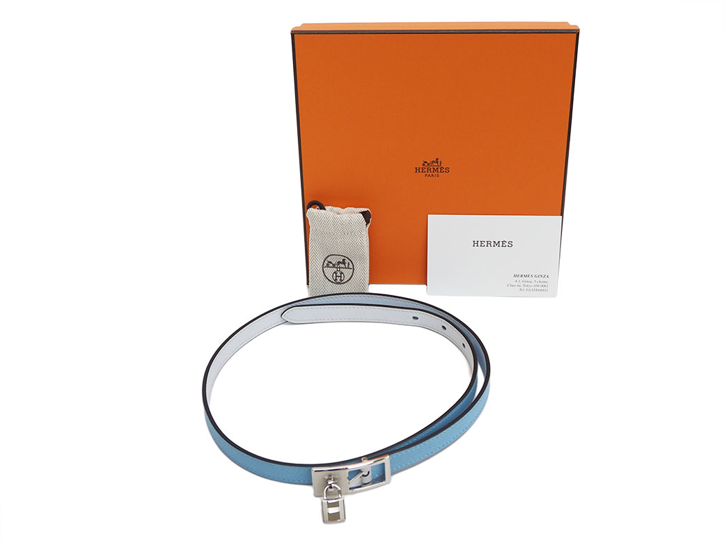 エルメス ラッキー リバーシブル ベルト 15mm 70cm カデナ セレステxブループリュム シルバー レディース HERMES 未使用 ...