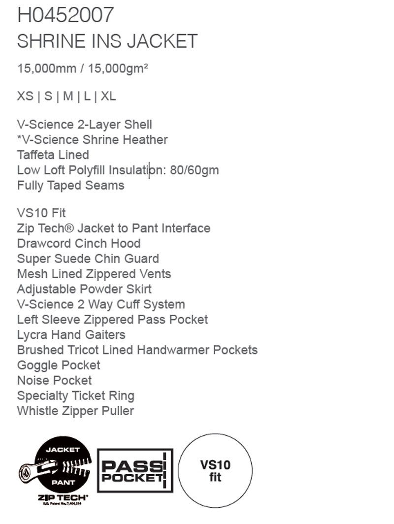 19-20 VOLCOM/ボルコム SHRINE INS jacket レディース スノーウェア ジャケット スノーボードウェア 2020 : ...