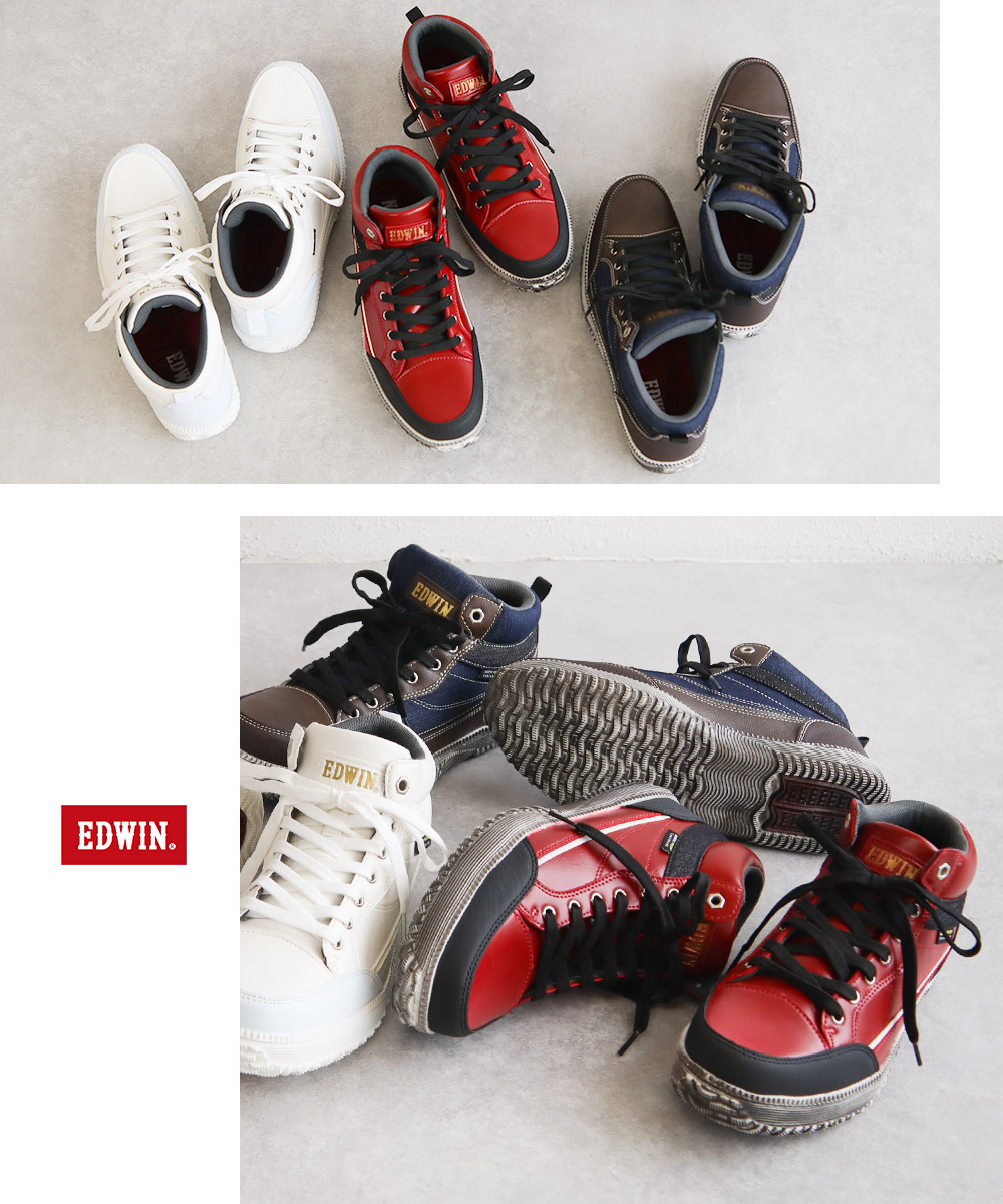 EDWIN エドウィン メンズ スニーカー ミッドカット カジュアル シューズ 4時間 防水仕様 おしゃれ 軽量 歩きやすい 屈曲性 靴 防滑 紳士 EDM-3602 : スニーカー ...
