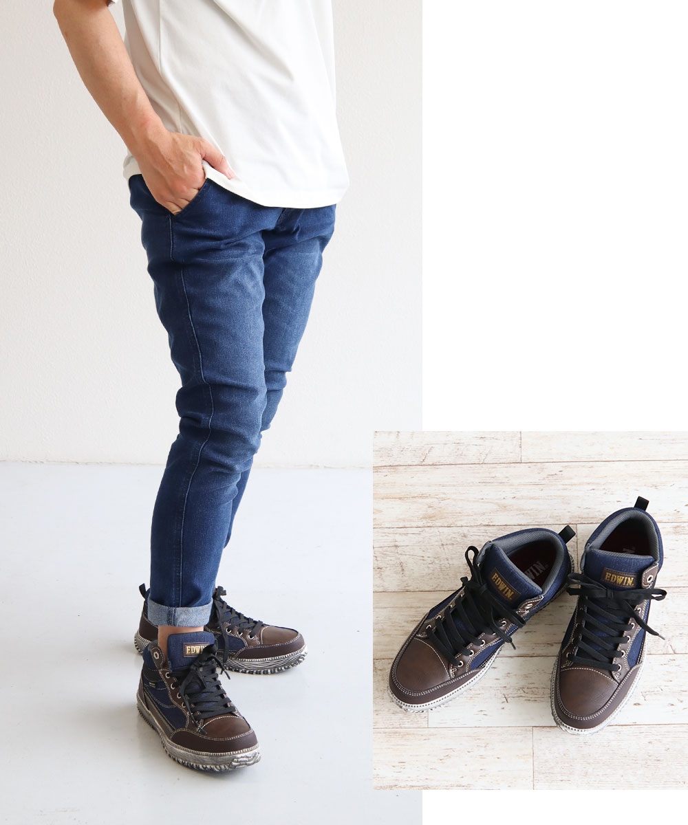 EDWIN エドウィン メンズ スニーカー ミッドカット カジュアル シューズ 4時間 防水仕様 おしゃれ 軽量 歩きやすい 屈曲性 靴 防滑 紳士 EDM-3602 : スニーカー ...