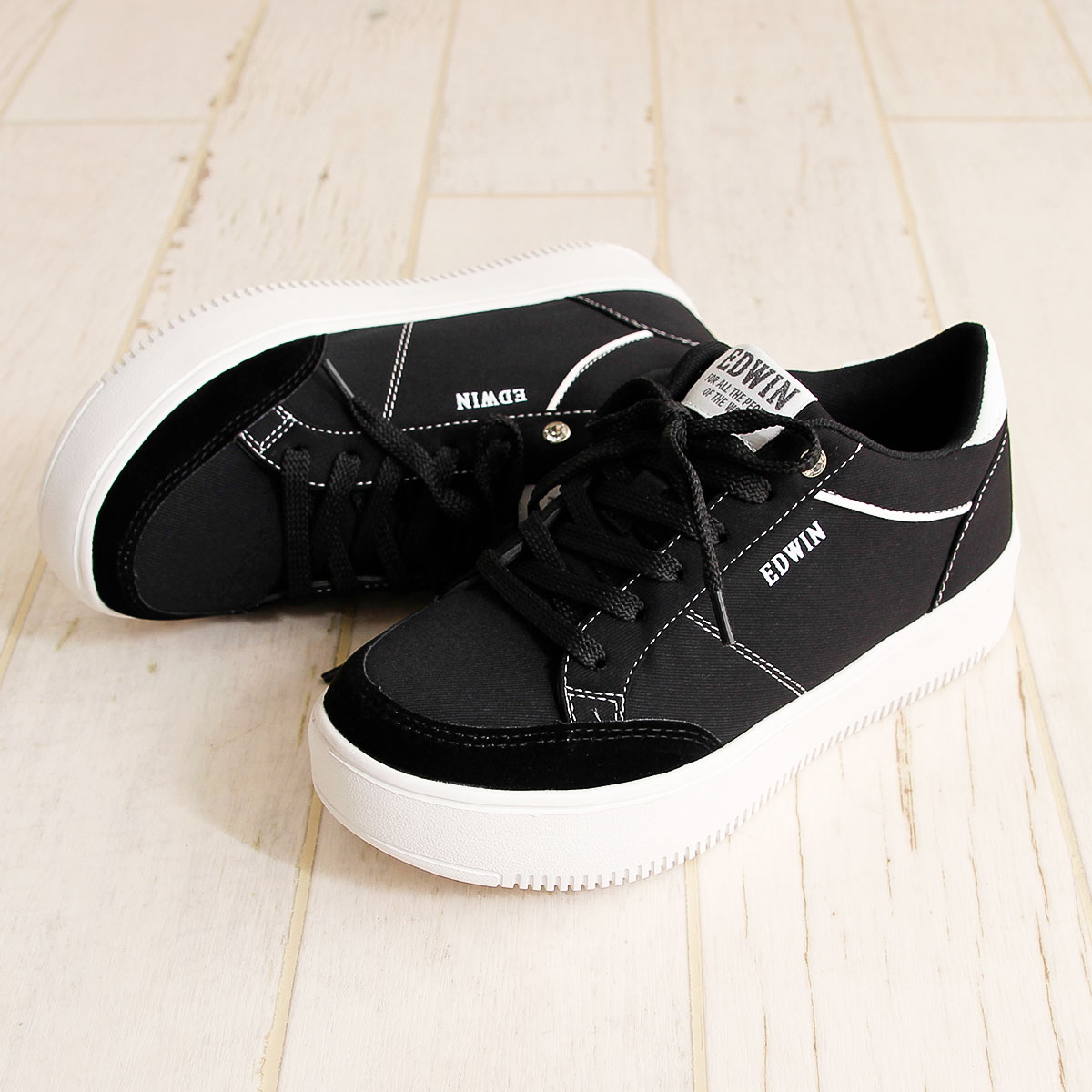 EDWIN エドウィン スニーカー レディース ローカット 軽量 履きやすい 靴 カジュアル 黒 ブラック アイボリー ベージュ 4325 : スニーカー&ファッション セレブル - 通販 ...