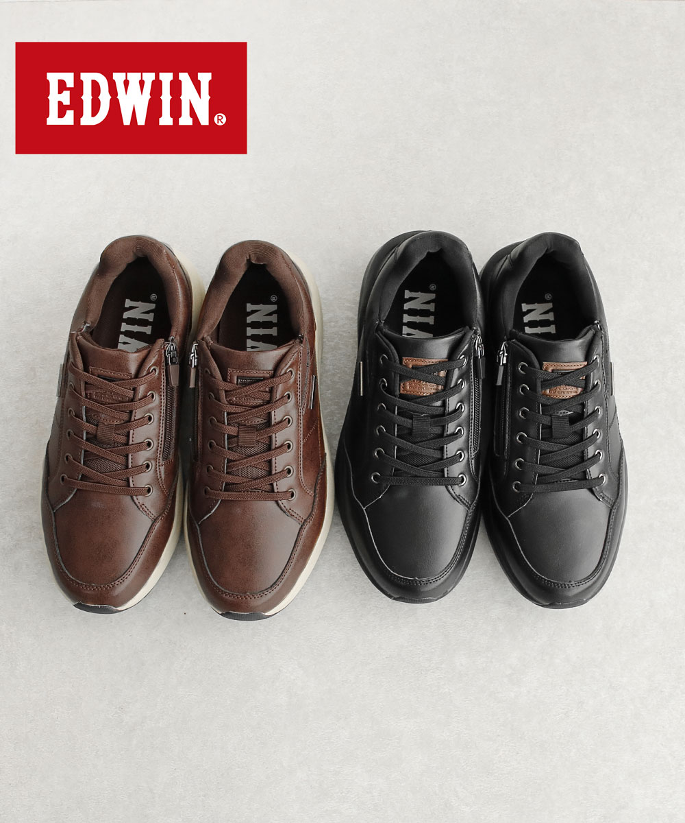 EDWIN エドウィン 防水 スニーカー メンズ おしゃれ ローカット ファスナー 軽い 梅雨 通勤 幅広 黒 ブラック ブラウン edwin 7368 : スニーカー&ファッション セレブル ...