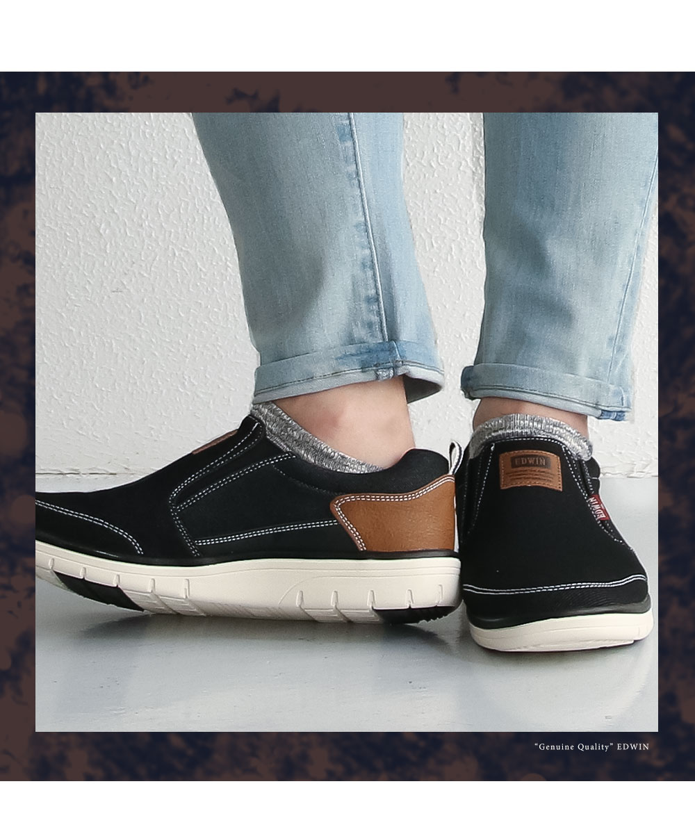 EDWIN エドウィン スリッポン メンズ 4e 防滑 幅広 軽量 ストレッチ サイドゴア ローカット edwin 黒 ブラック グレー 7644 : スニーカー&ファッション セレブル ...