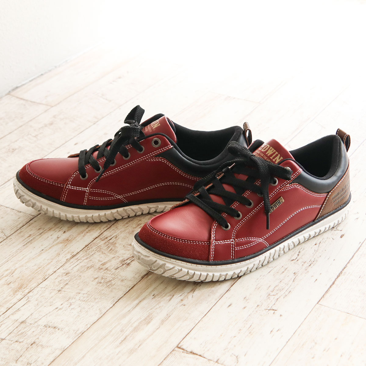 EDWIN エドウィン スニーカー メンズ ローカット 軽量 幅広 靴 耐滑 履きやすい 滑りにくい カジュアル 男性 黒 ブラック 赤 レッド 7769 : スニーカー&ファッション セレ ...